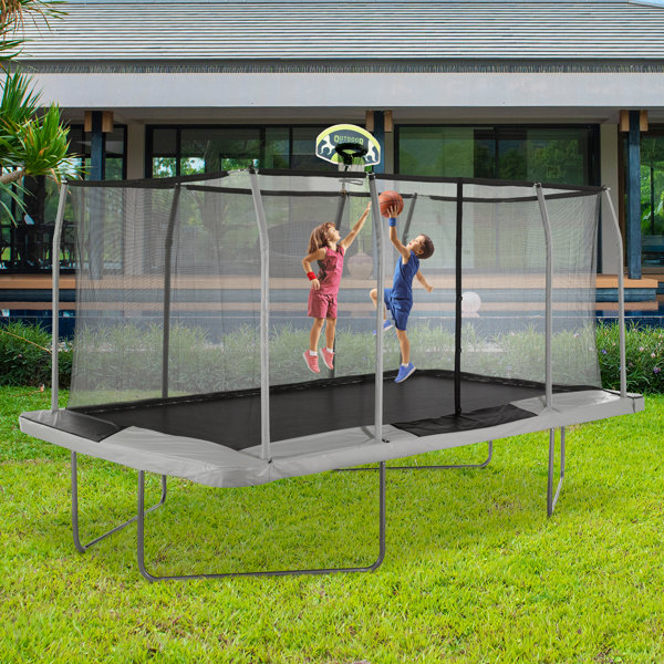 Upper Bounce 9'x15' Rectangle Trampoline Set w/ Top-Ring Enclosure & Trampoline Basketball Hoop ...